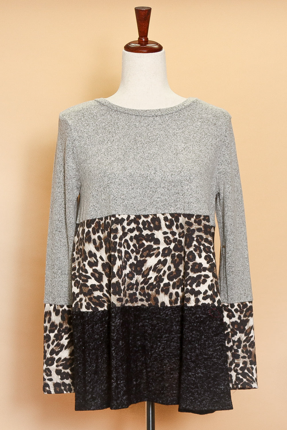 Grey Hacci Color Block Animal Top