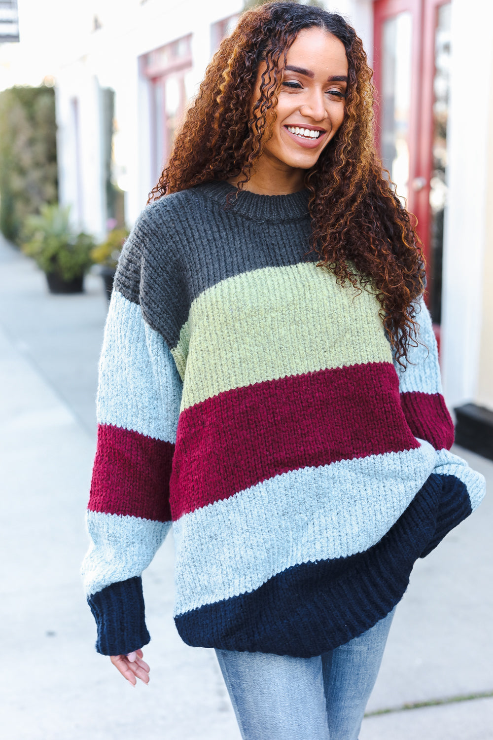 Plus Chunky Charcoal Multi Stripe Sweater