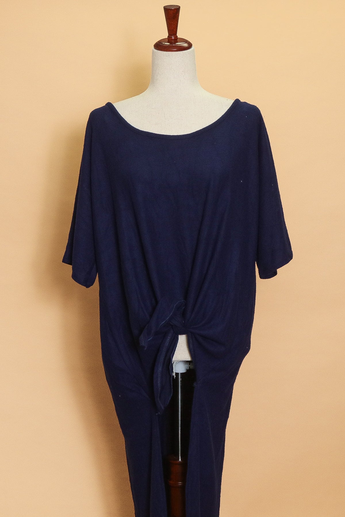 Plus Navy Tie Front Long Top