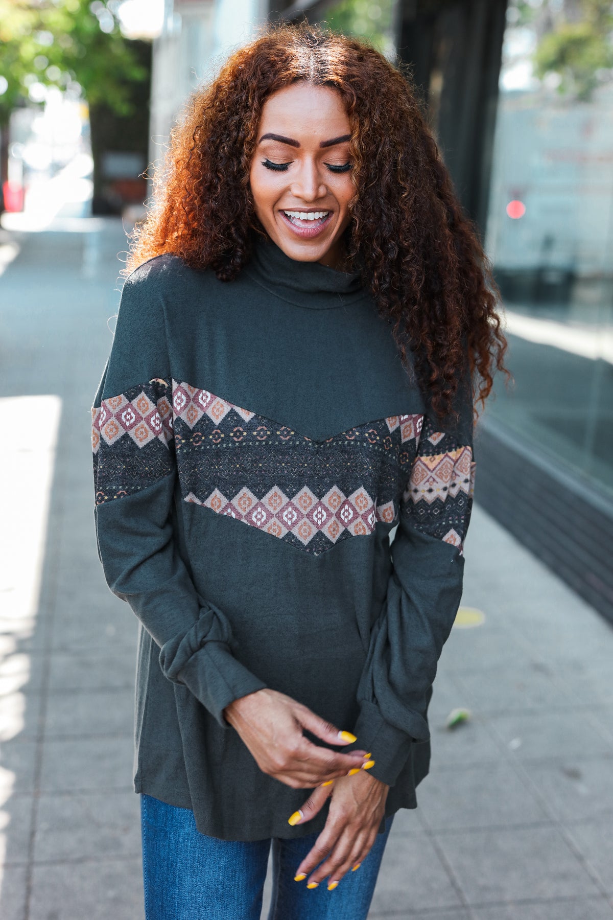 Forest Green Printed Hacci Top