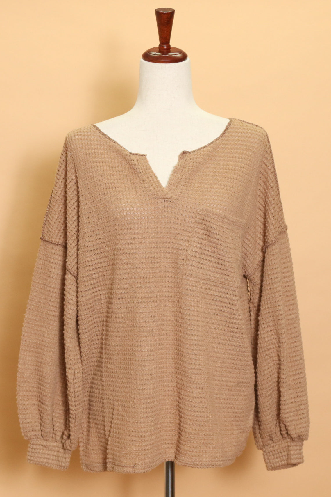 Taupe Front Pocket Waffle Fabric Top (6pc)