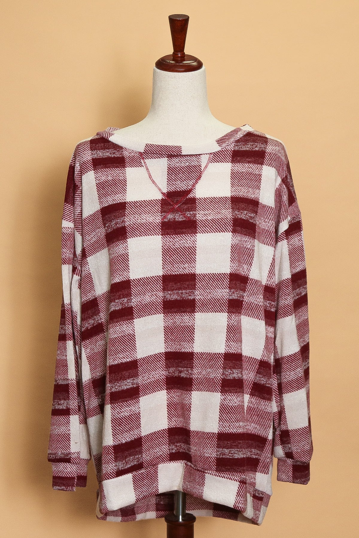 Burgundy Plaid Pullover