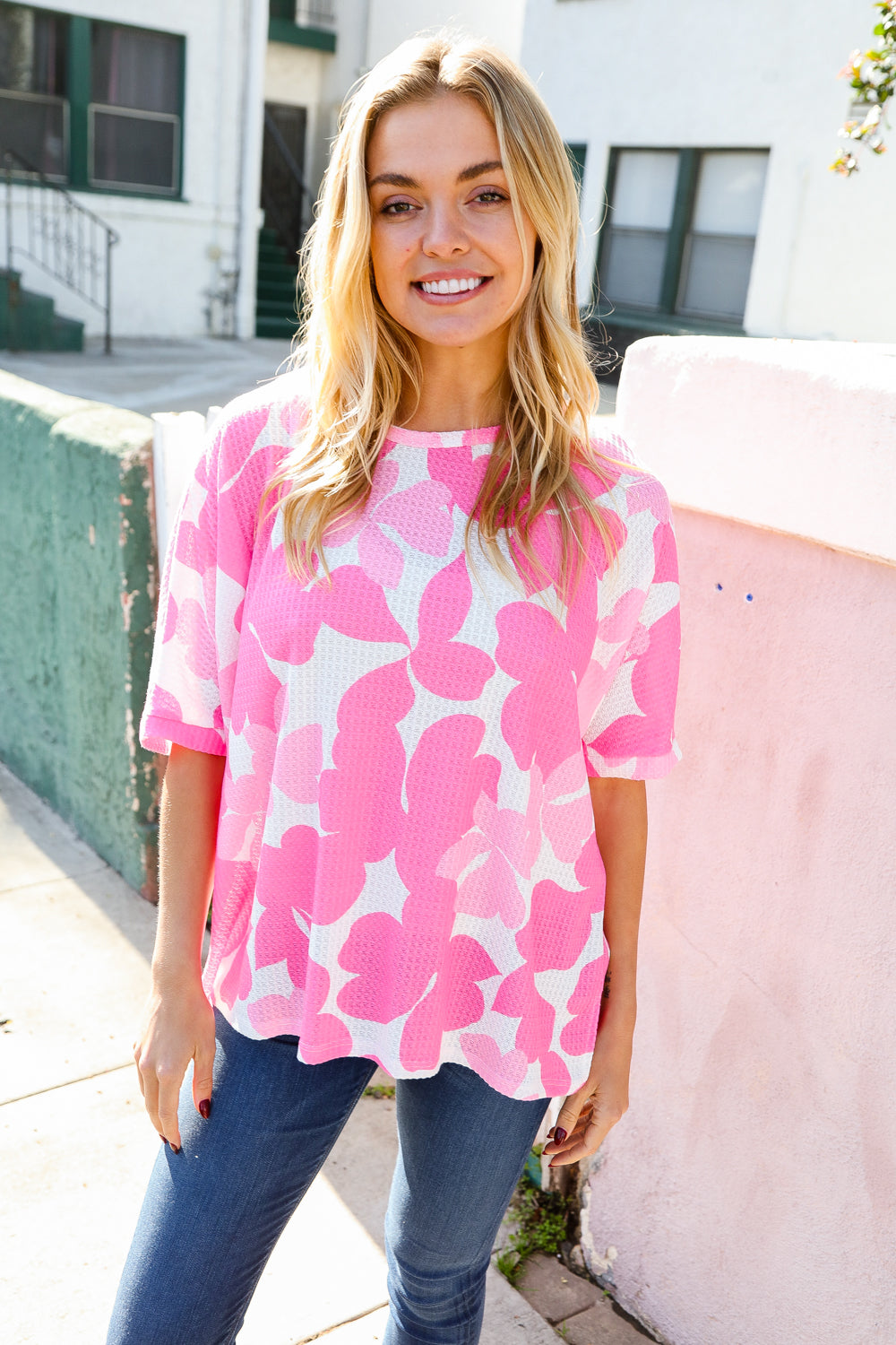 Pink Floral Textured Top