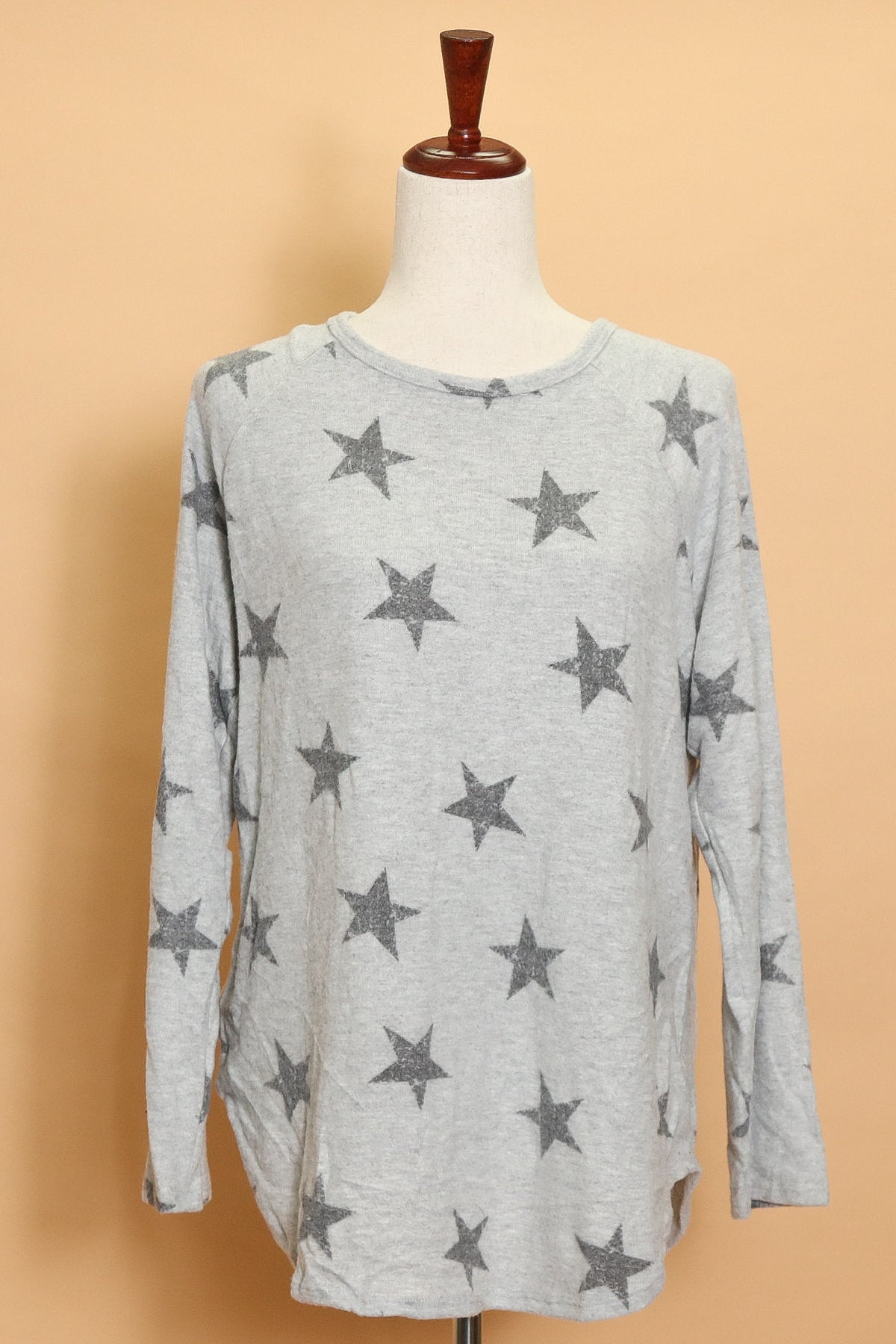 Grey Star Print Long Sleeve Top