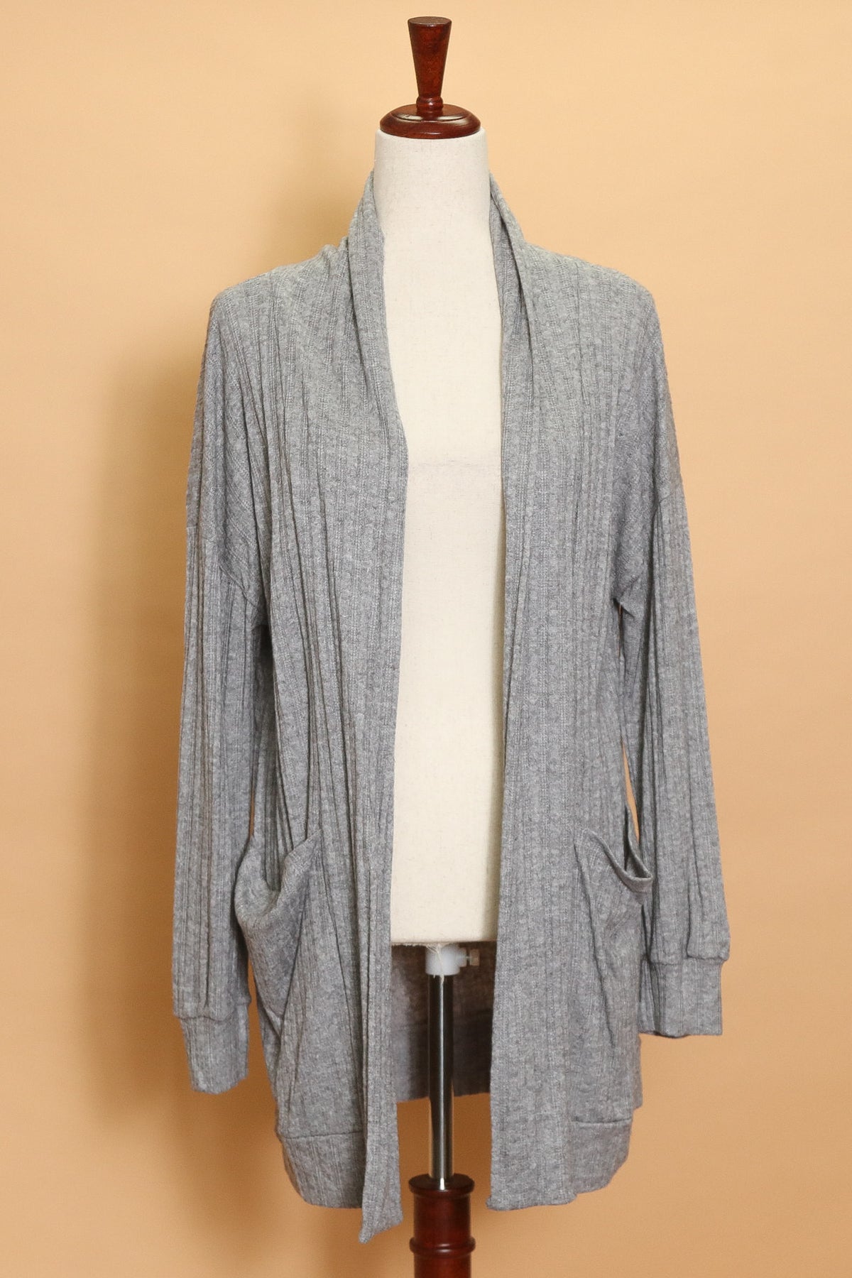 Grey Open Pocketed Cadigan