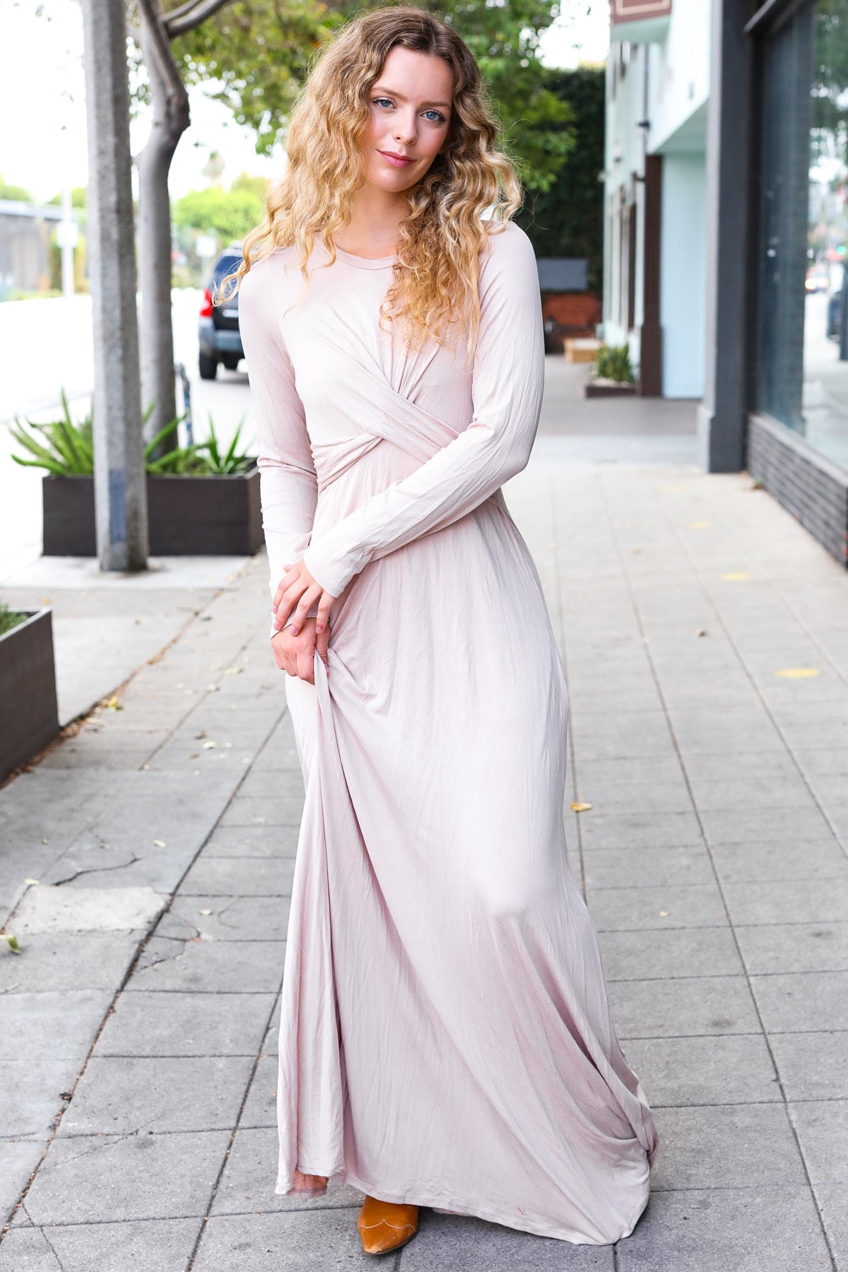 Taupe Twist Panel Maxi Dress