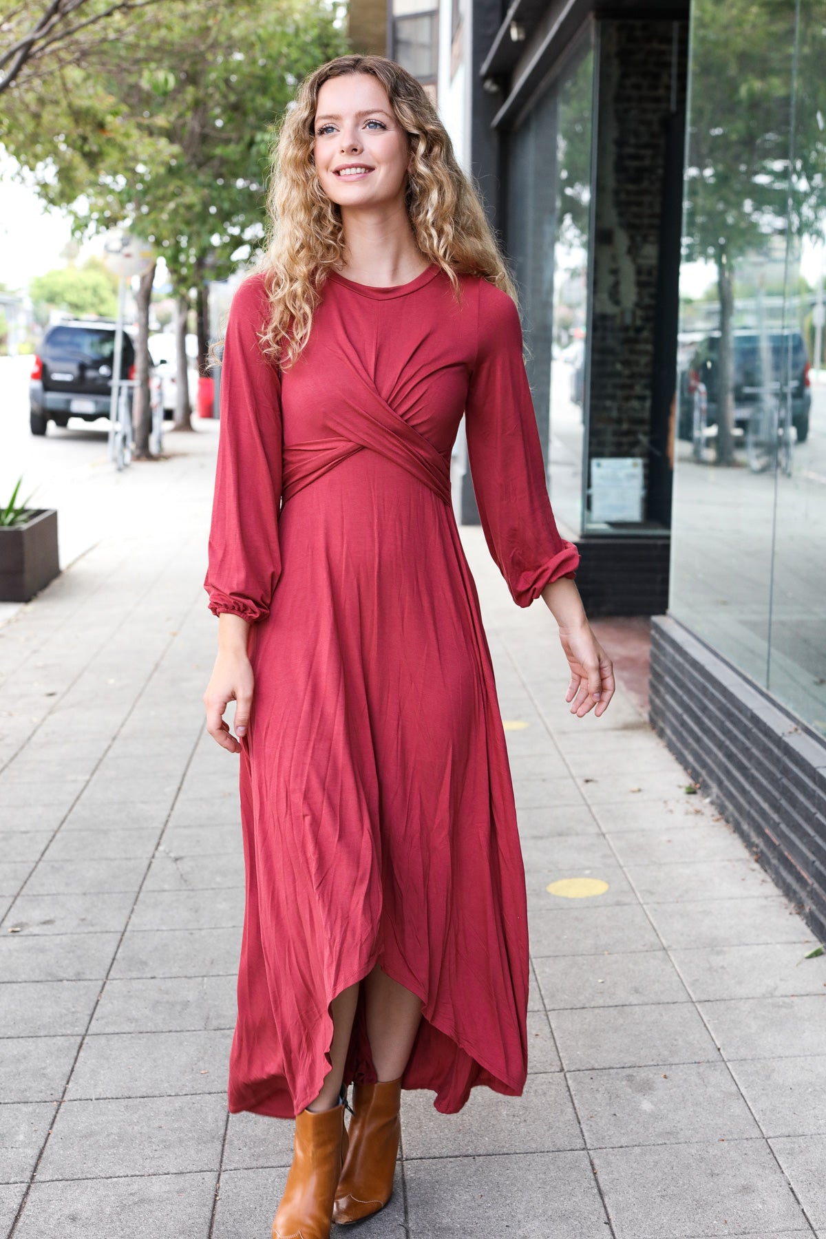 Marsala Twist Panel Maxi Dress