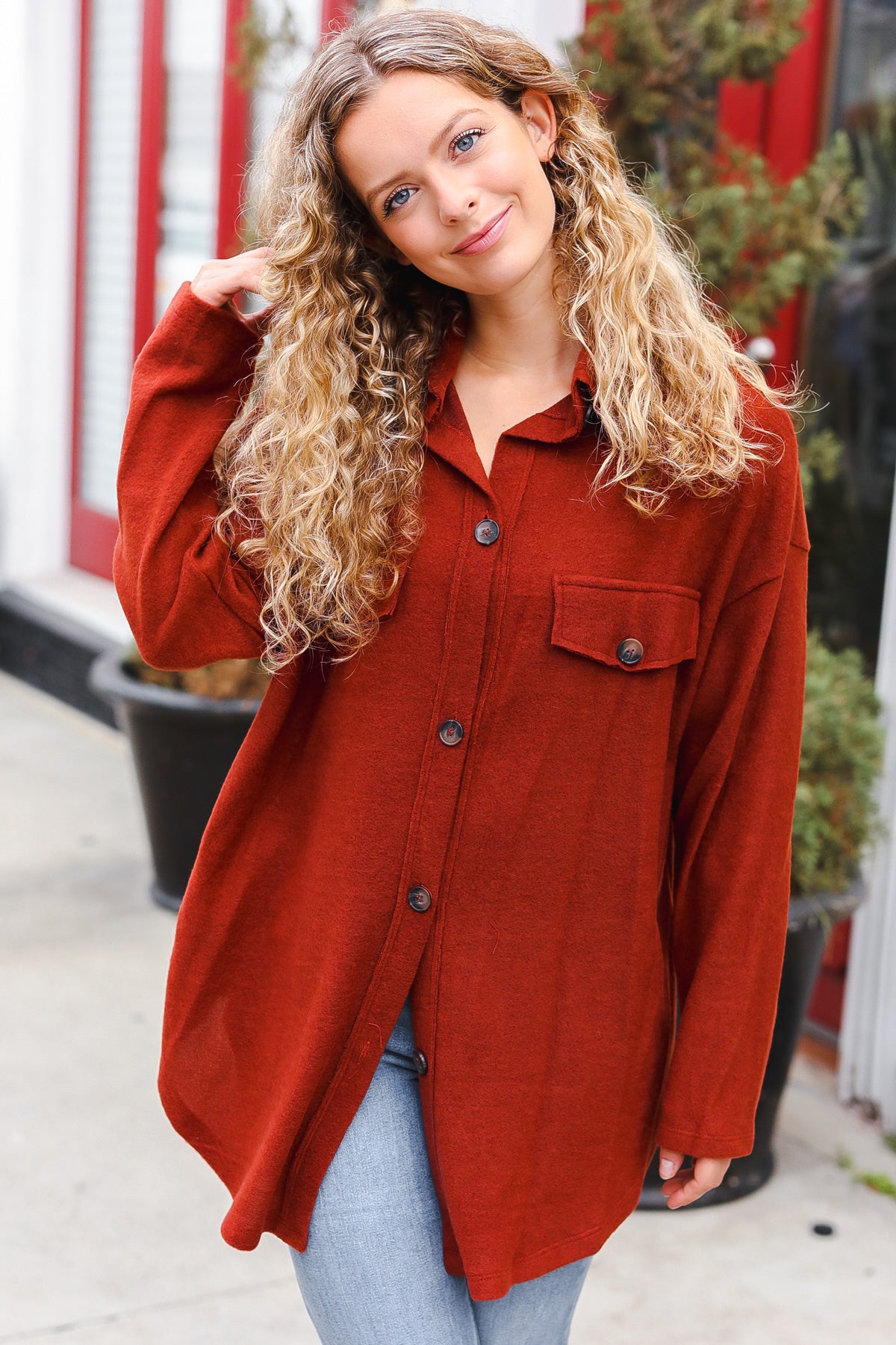 Brick Brushed Button Shacket