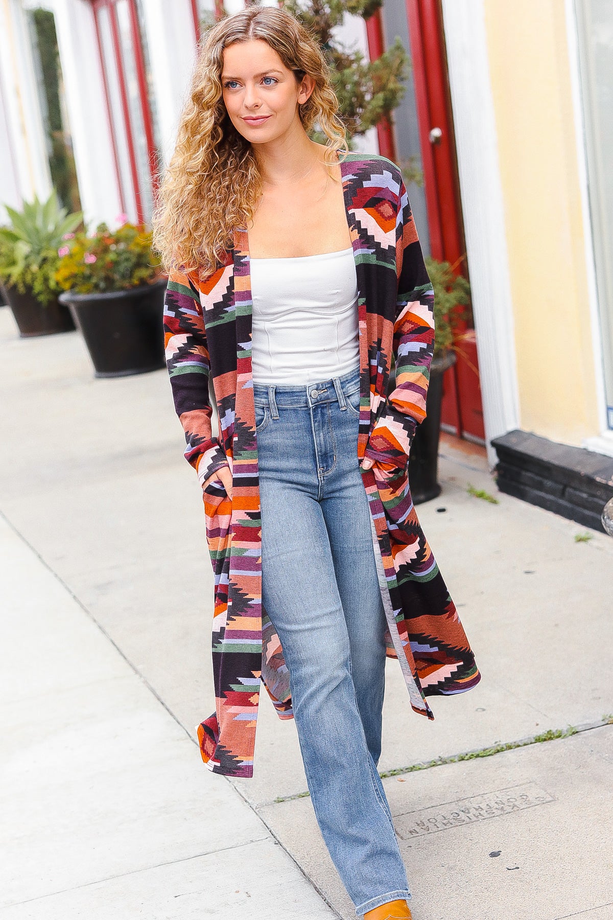 Rust Aztec Duster Cardigan