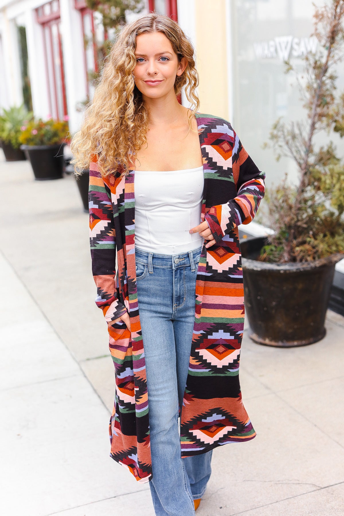 Plus Rust Aztec Duster Cardigan