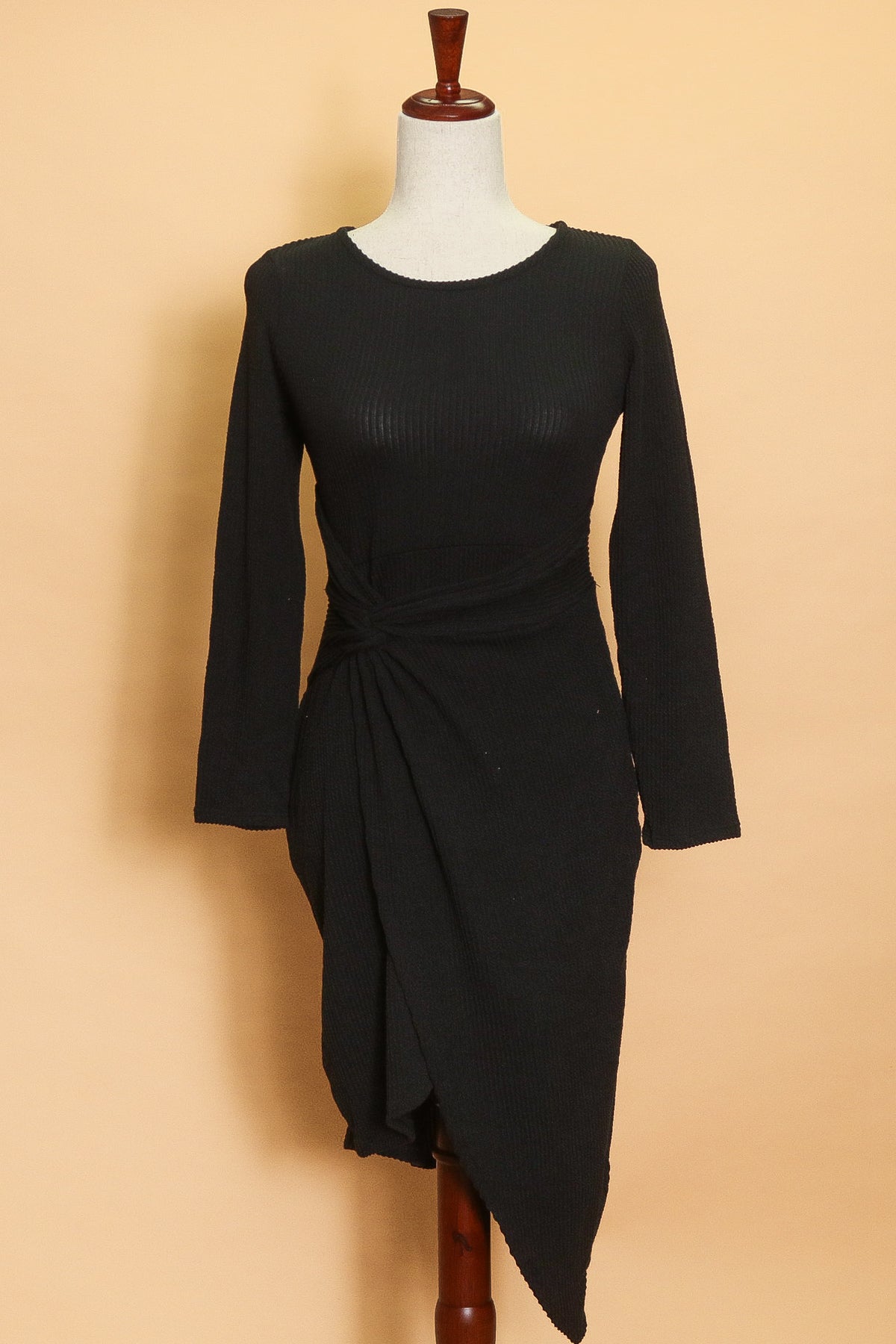 Black Ribbed Knot Waist Dress (4pc)