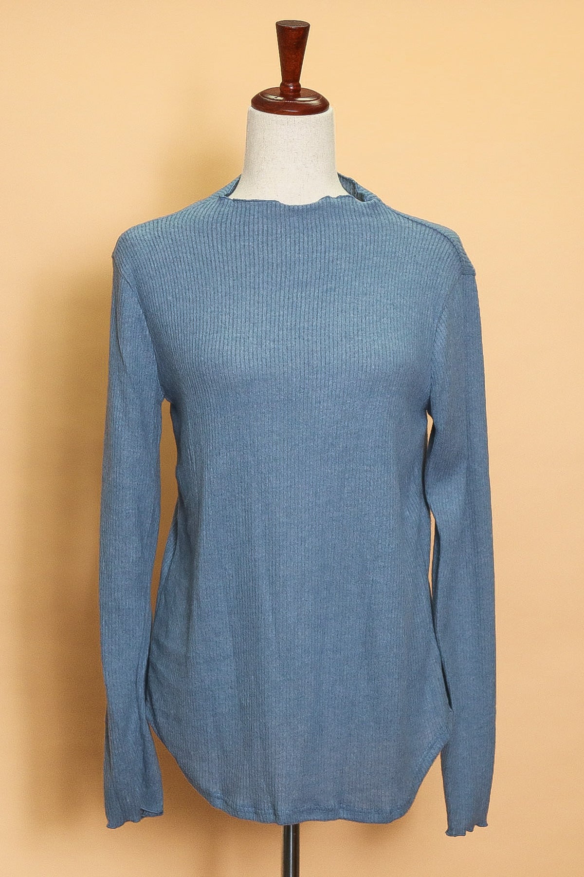 Blue Ribbed Long Sleeve Top