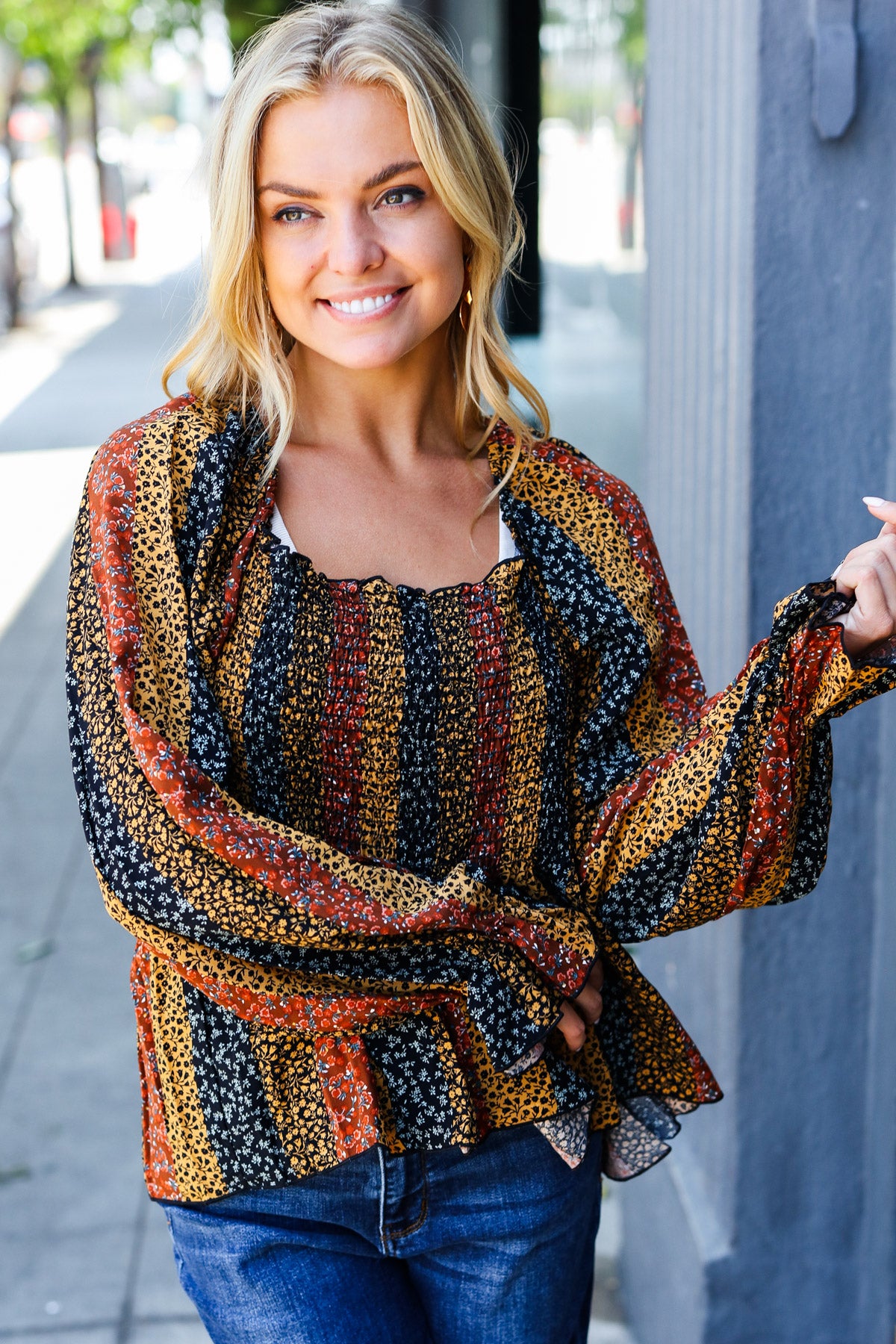 Plus Smocked Dainty Floral Blouse