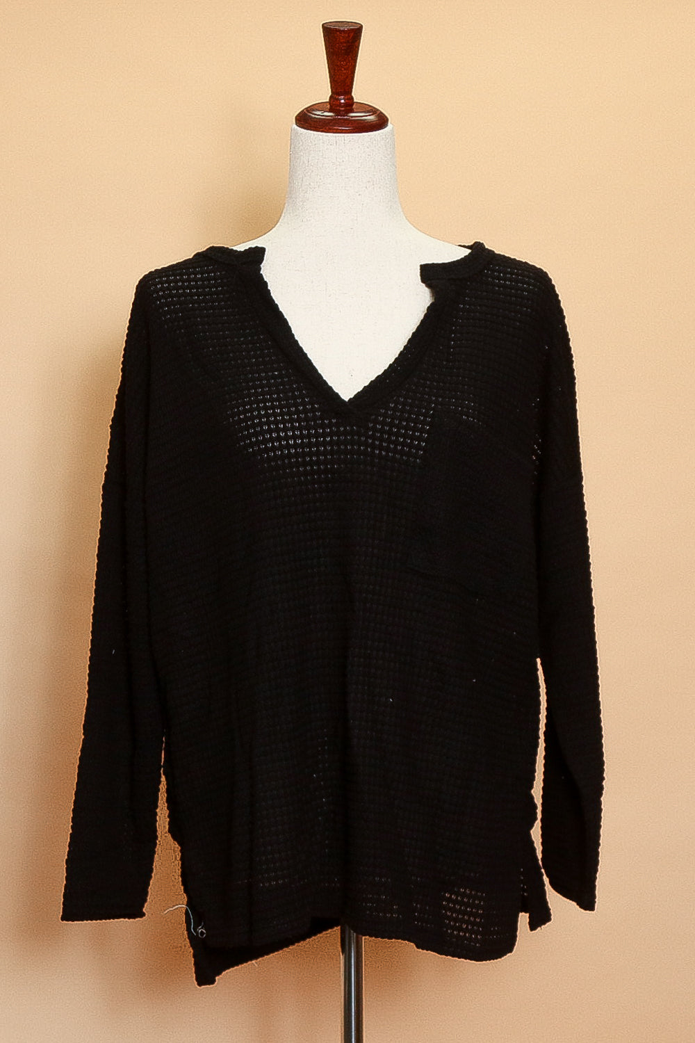Black Front Pocket Waffle Fabric Top (5pc)