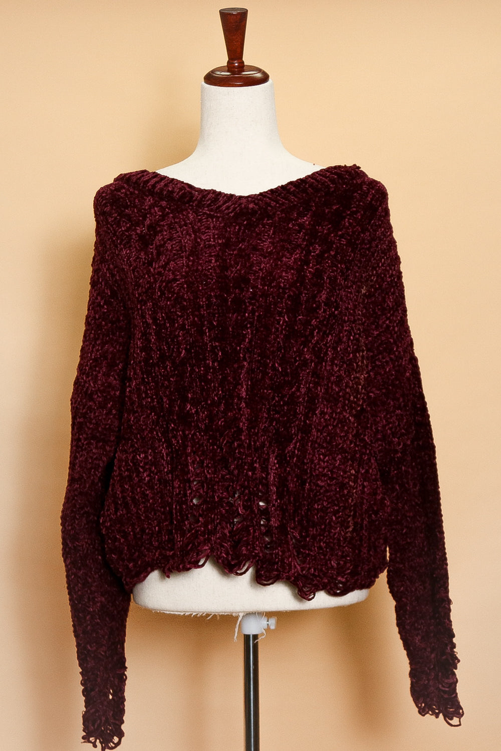 Burgundy Chenille Loose Loop Sweater