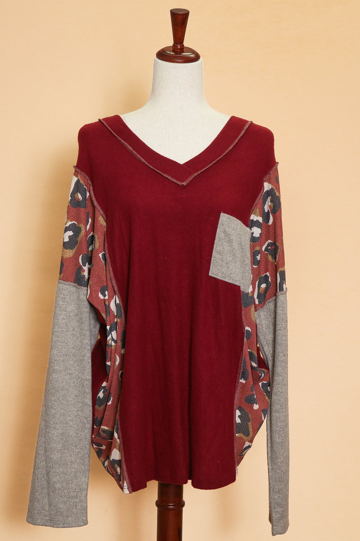 Burgundy Animal Reverse Seam Long Sleeve (4pc)