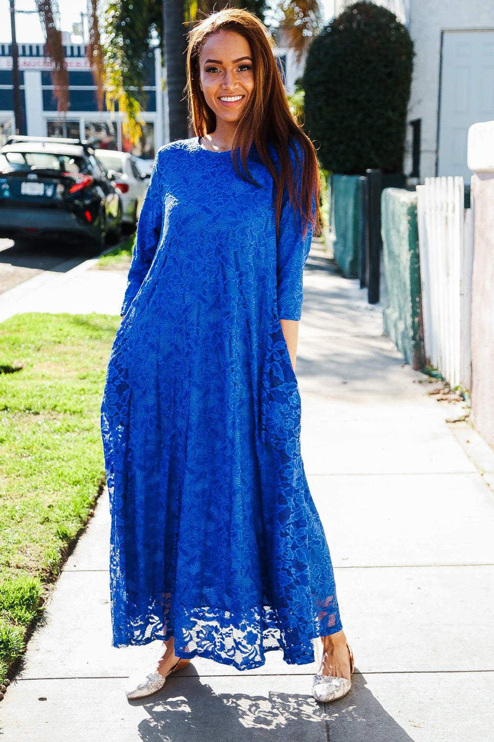Plus Royal Crochet Lined Pocketed Maxi Dress