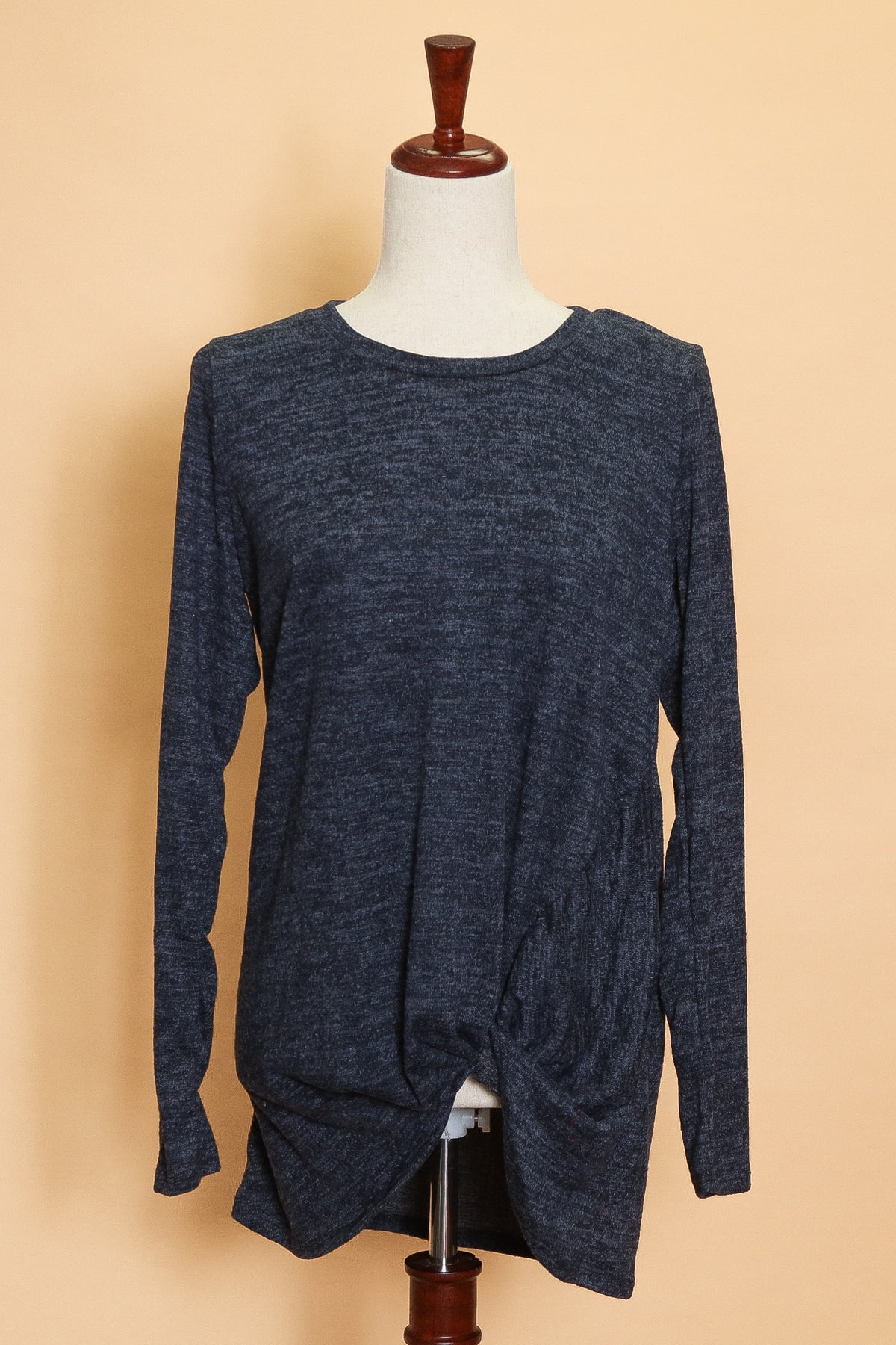 Heather Navy Blue Cinch Front Long Sleeve