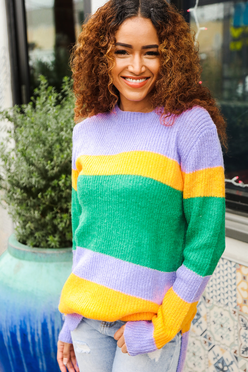 Plus Mardi Gras Multi Stripe Sweater