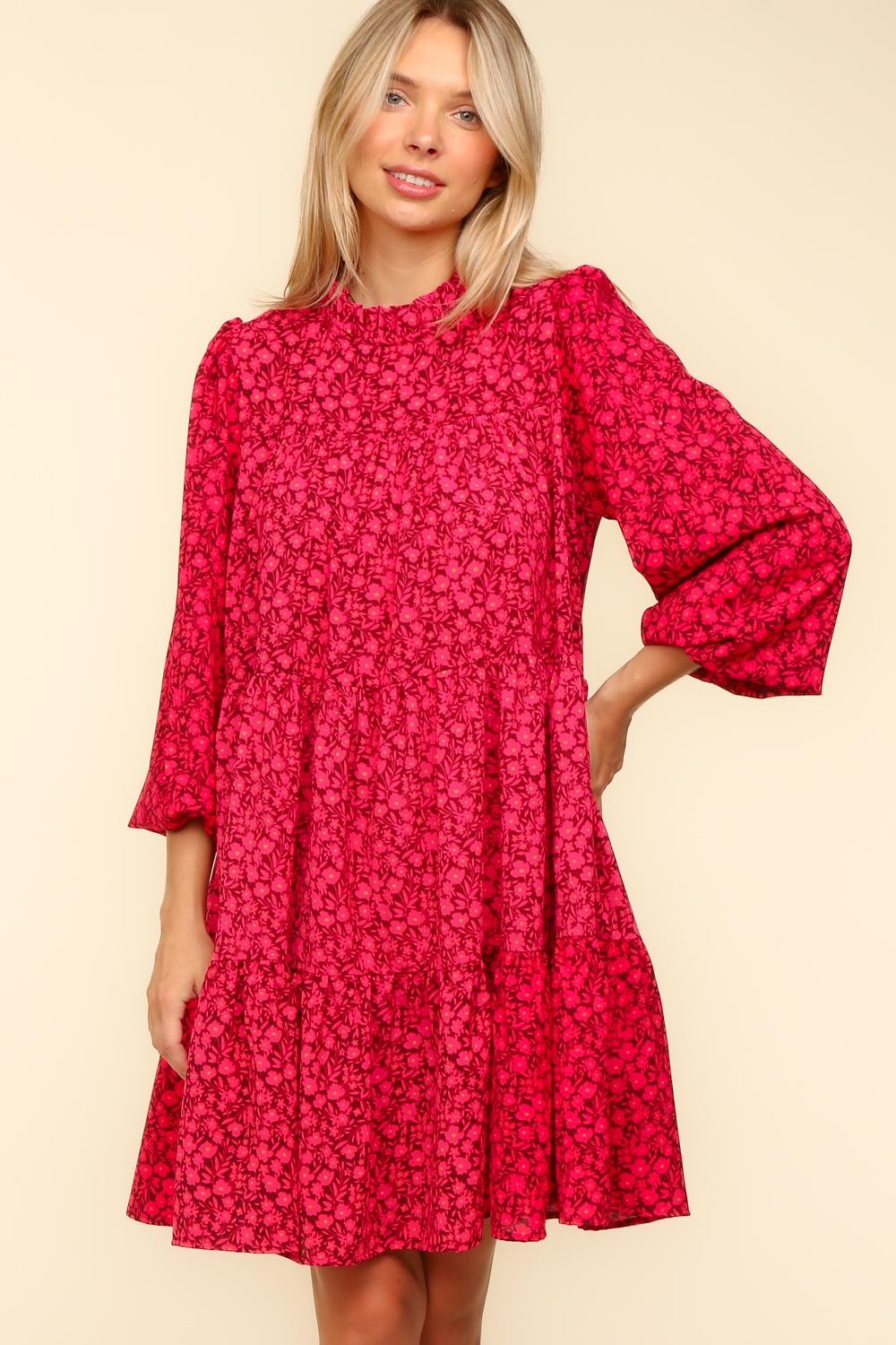 FLORAL MOCK NECK KNEE LENGTH W/ SIDE POCKETS