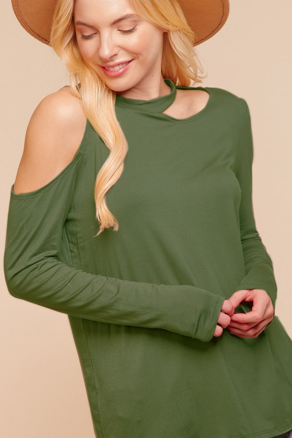 PLUS COLD SHOULDER CUT OUT LONG SLEEVE TOP