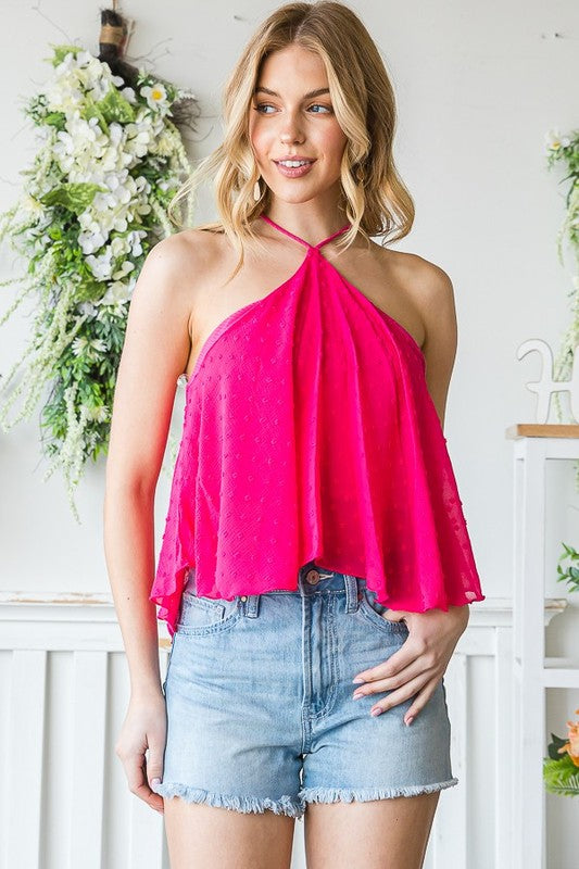 Fuchsia Spaghetti Straps Lined Chiffon Textured Top