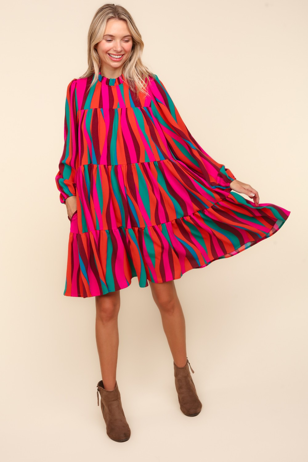 PLUS MOCK NECK WOVEN DRESS WITH SIDE POCKETS