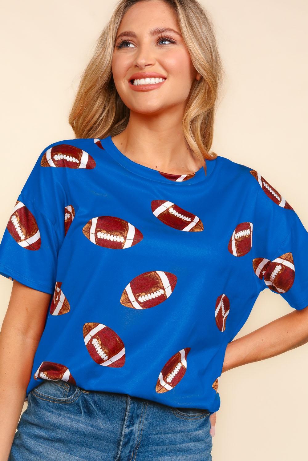 Blue Game Day Football Print Buttery Soft Knit Top