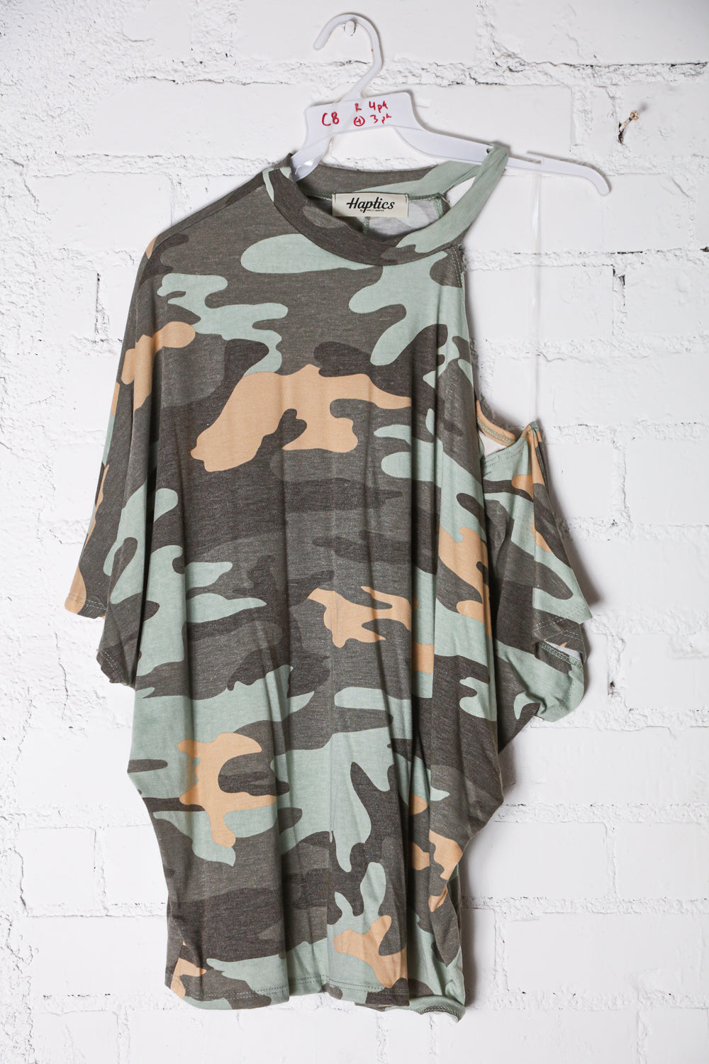 Cold Shoulder Camouflage Knit Top