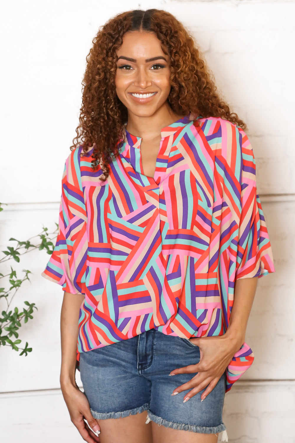 Multi Stripe Design Dolman Top