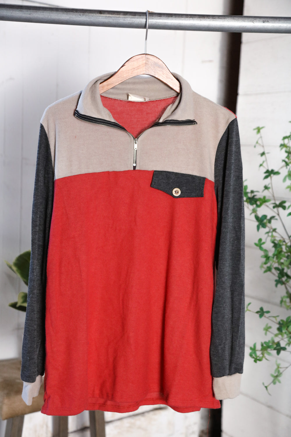 Charcoal/Rust Zip Pullover