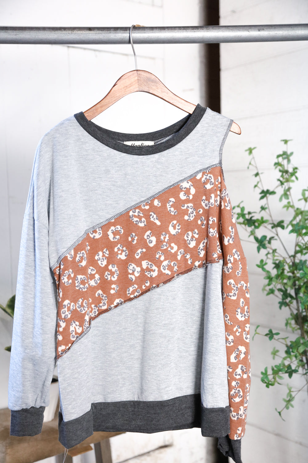 Leopard Asymmetrical Cut Out Shoulder Top