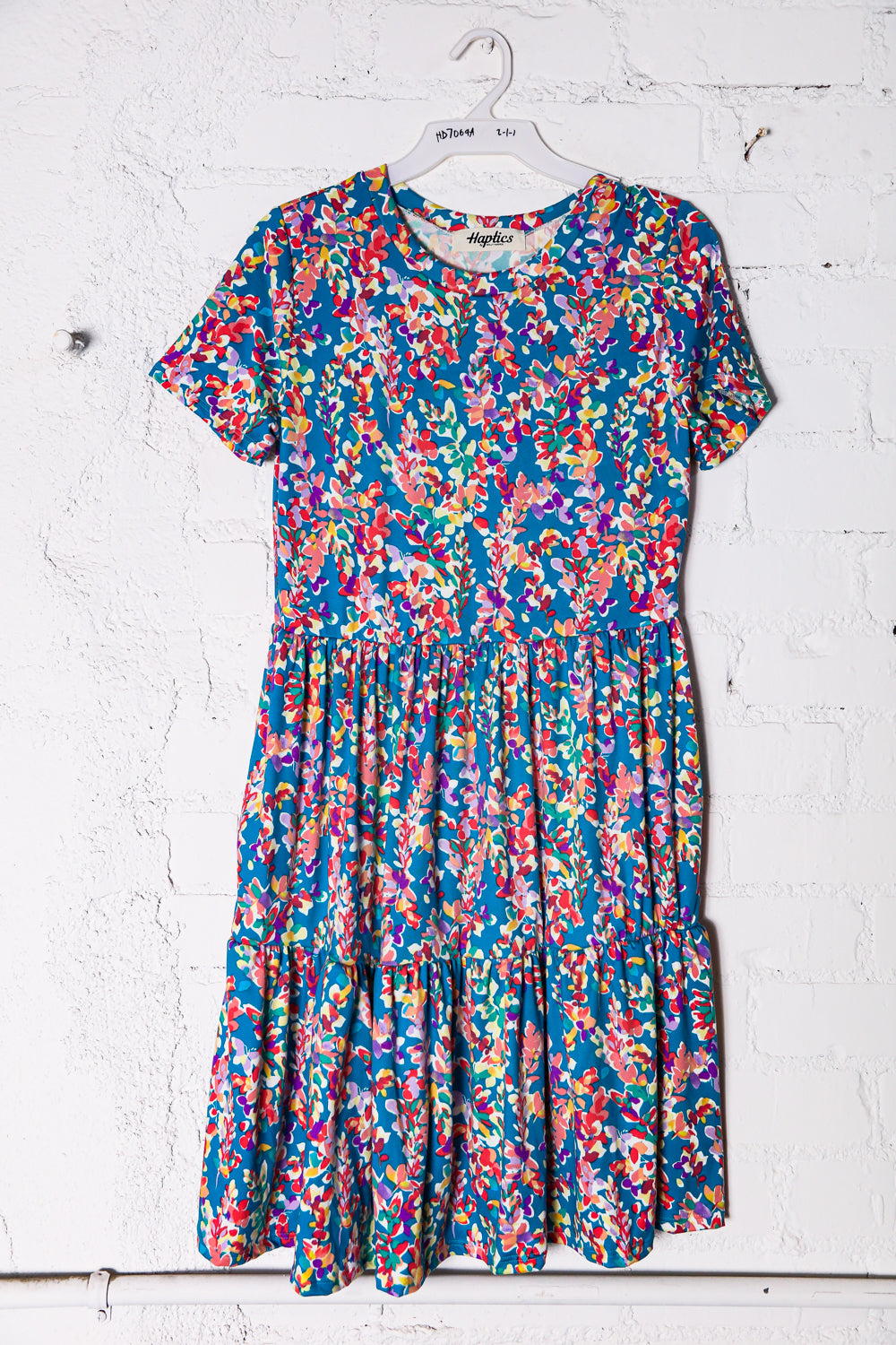 Blue Floral Print Tiered Dress