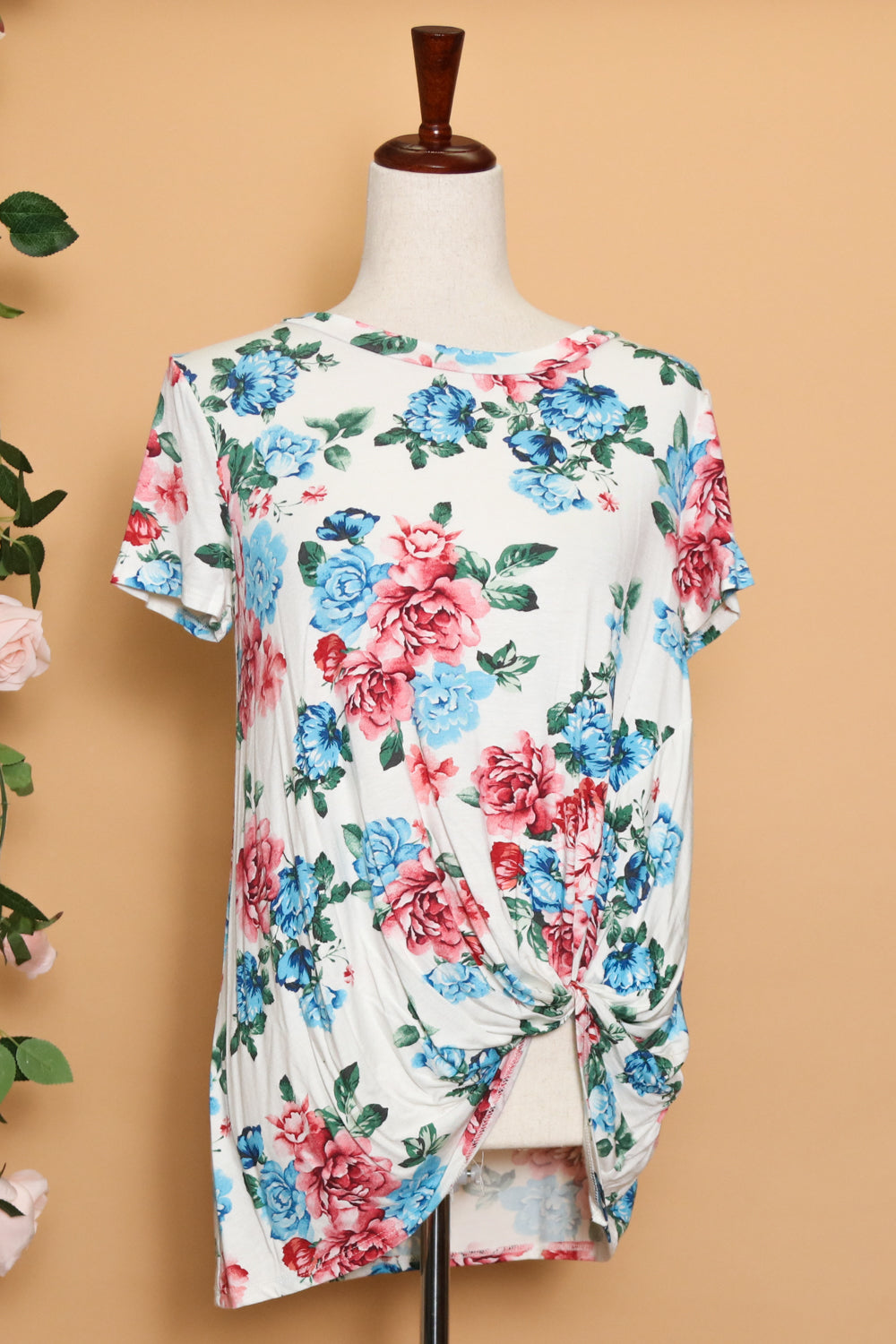 Ivory Floral Front Knot Tee (5pc)