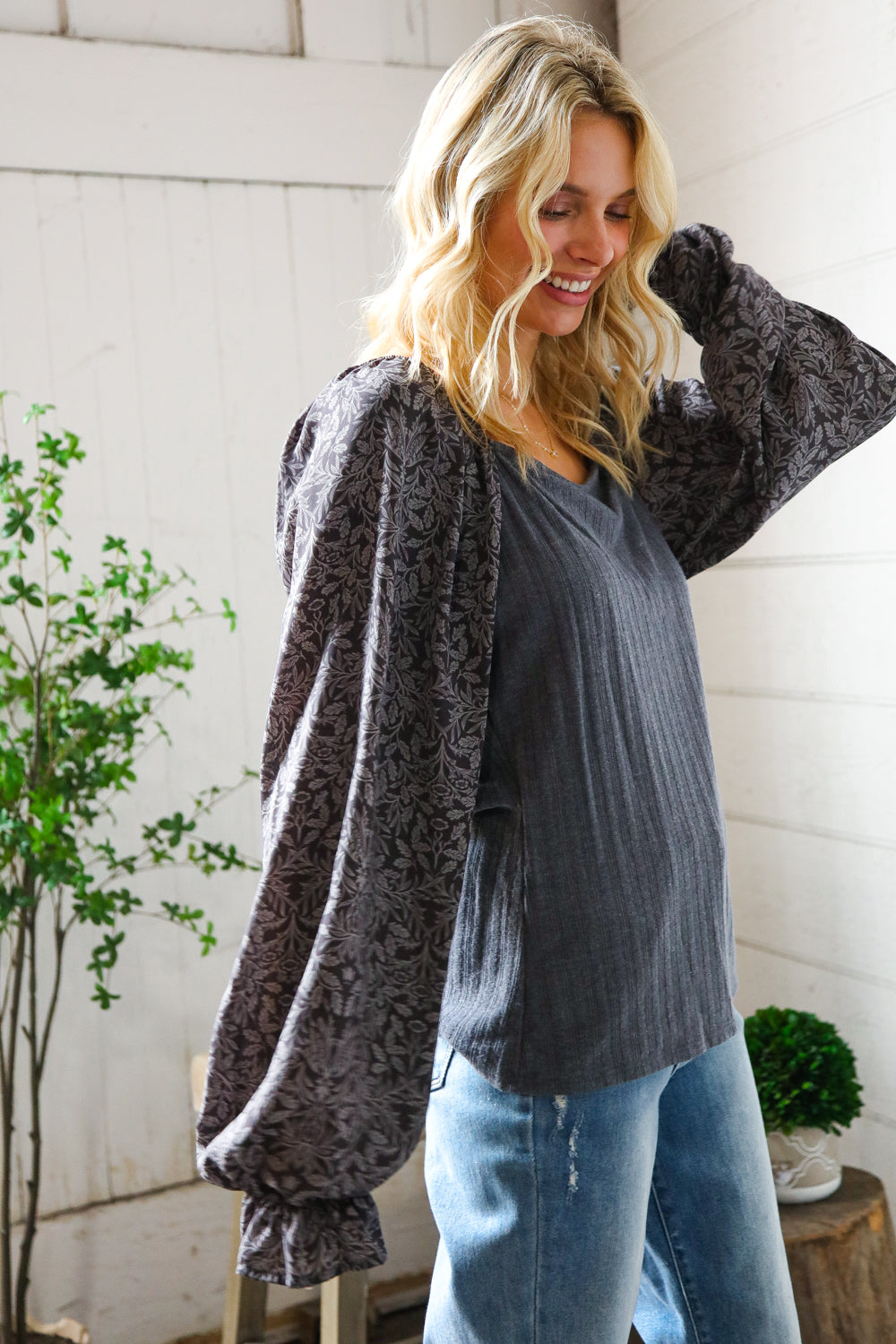 Plus Dark Grey Romantic Sleeved Blouse