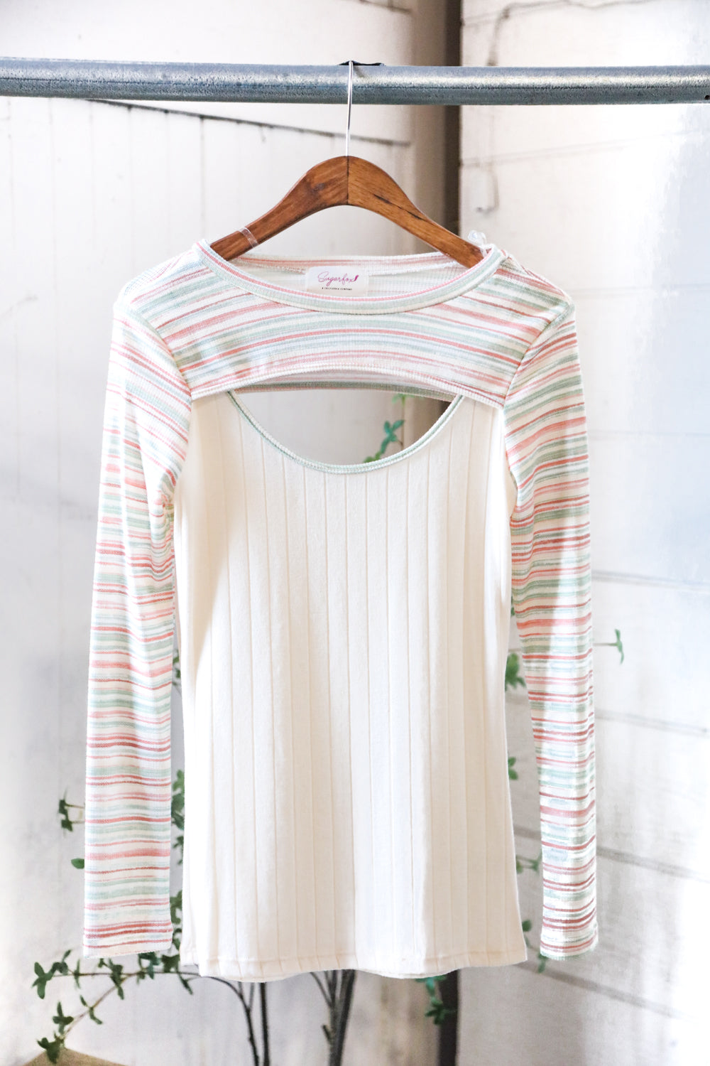 Plus Cream Stripe Peekaboo Sweater
