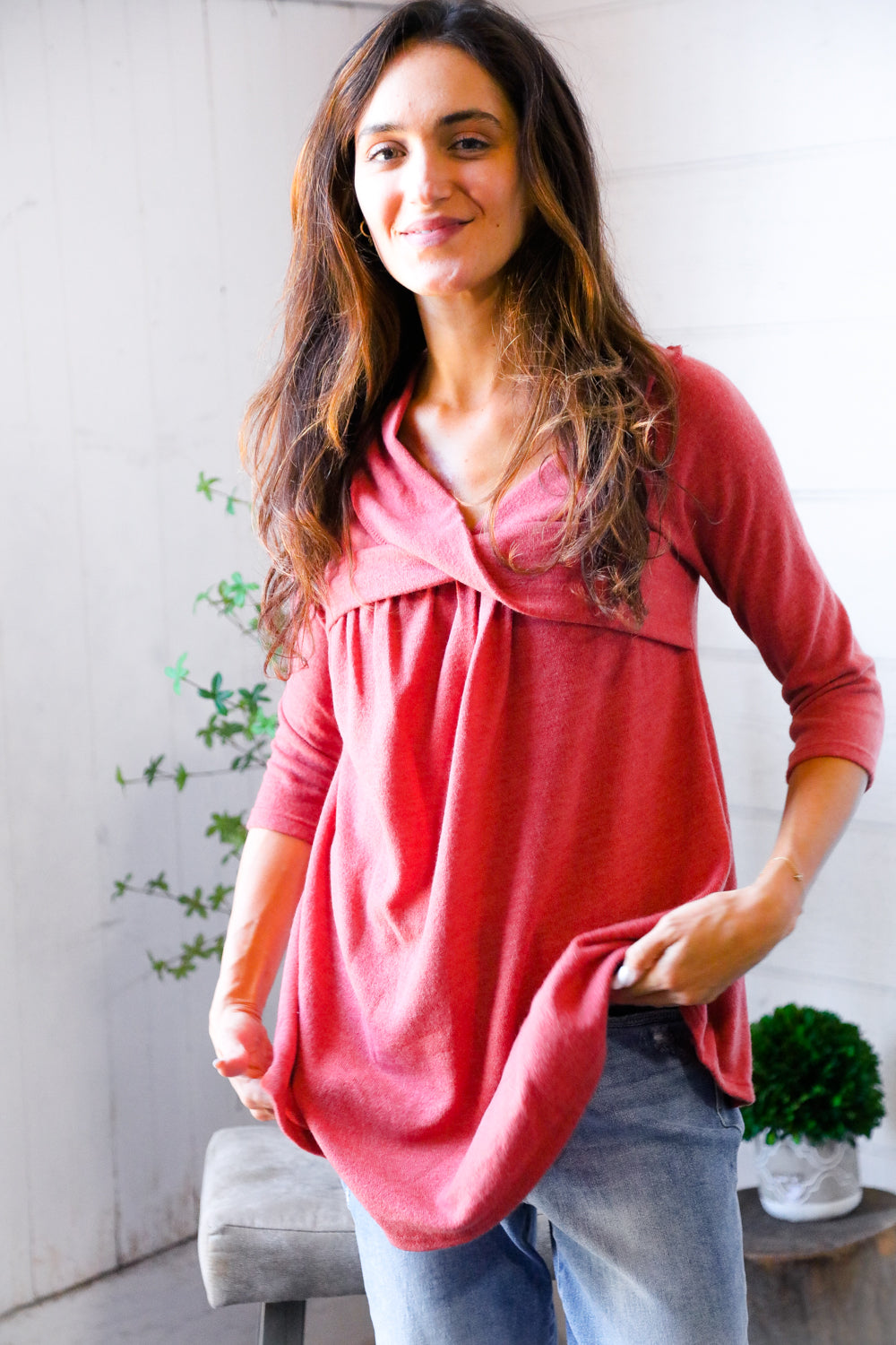 Rust Cross Design Top