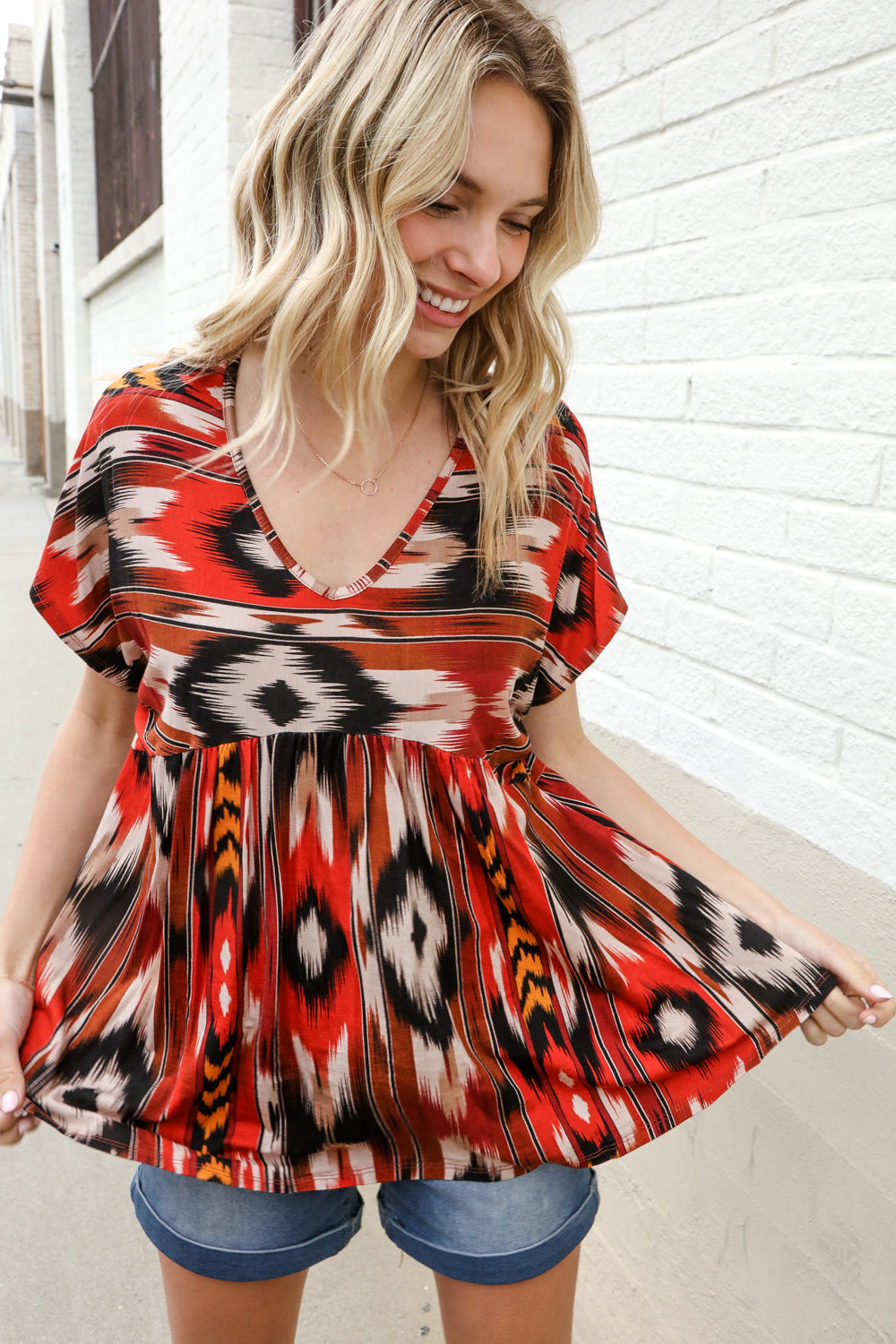 Bohemian V Neck Yoke Peplum Knit Top