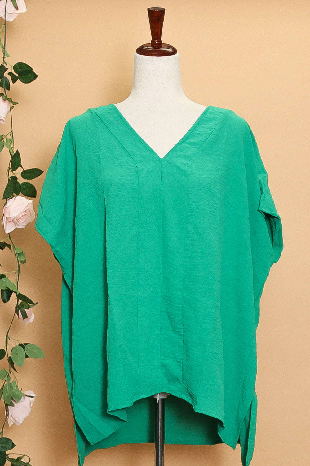 Kelly Green V Neck Blouse