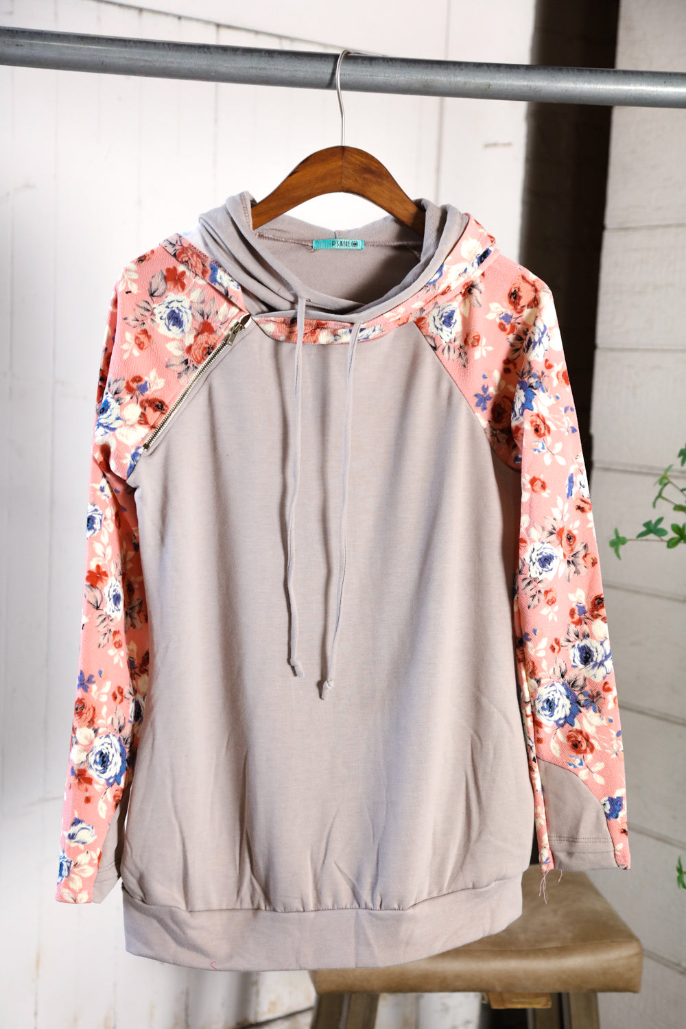 Floral Zip Cowl Neck Pullover
