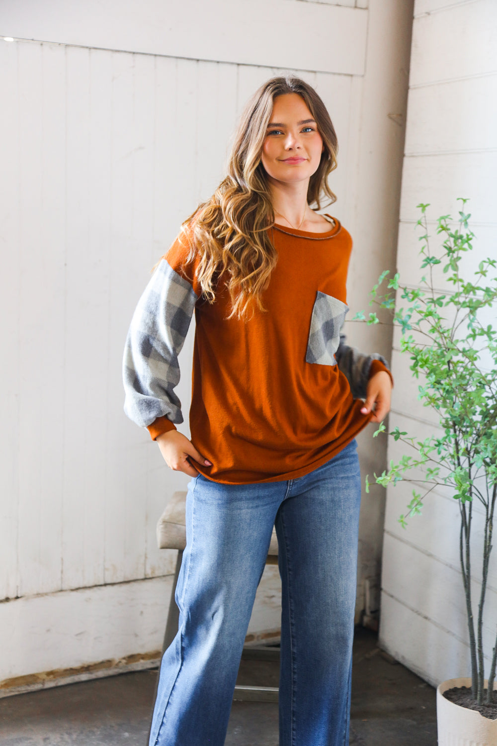 Rust Plaid Design Top