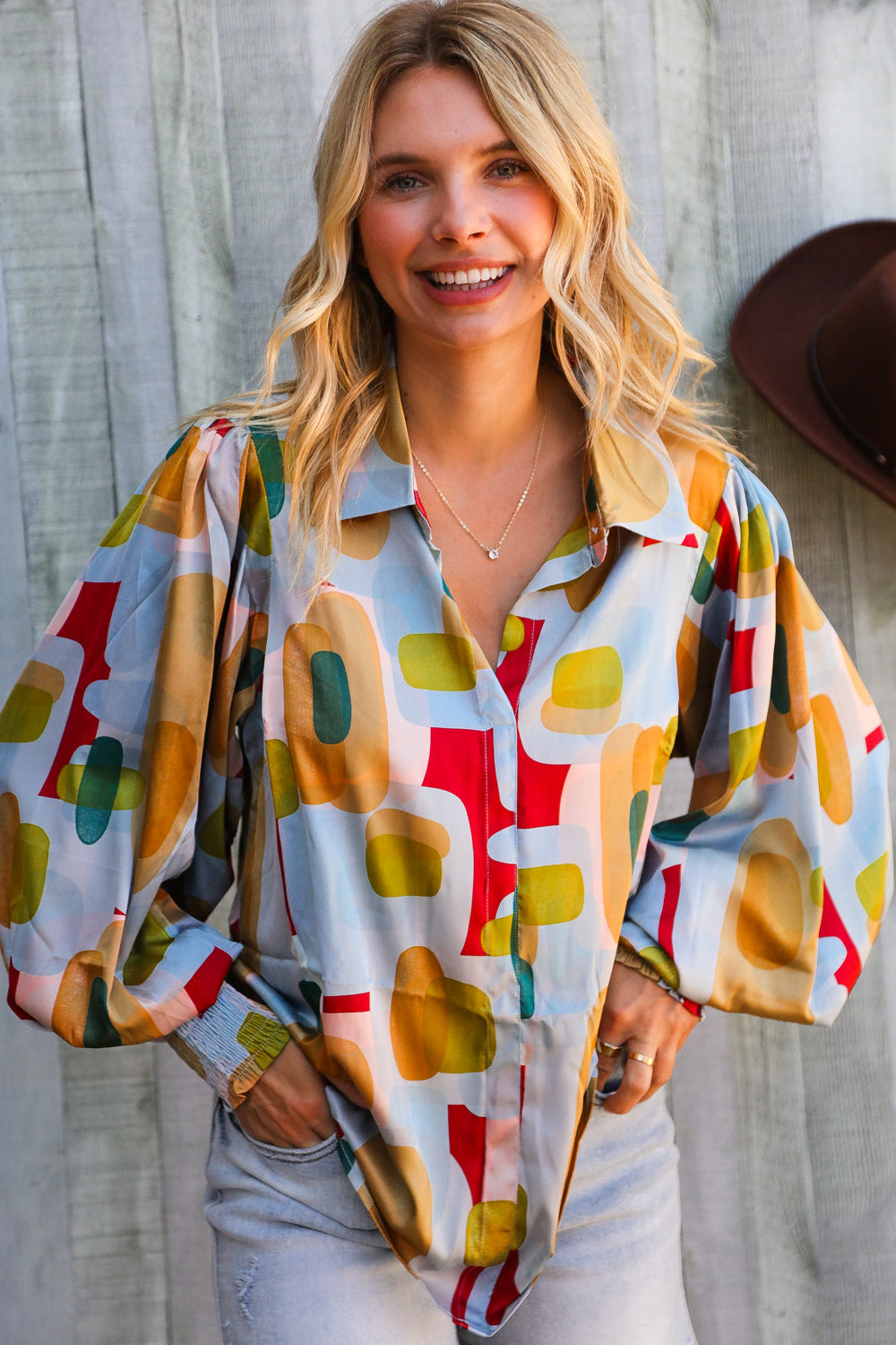Woven Silk Geo Blouse