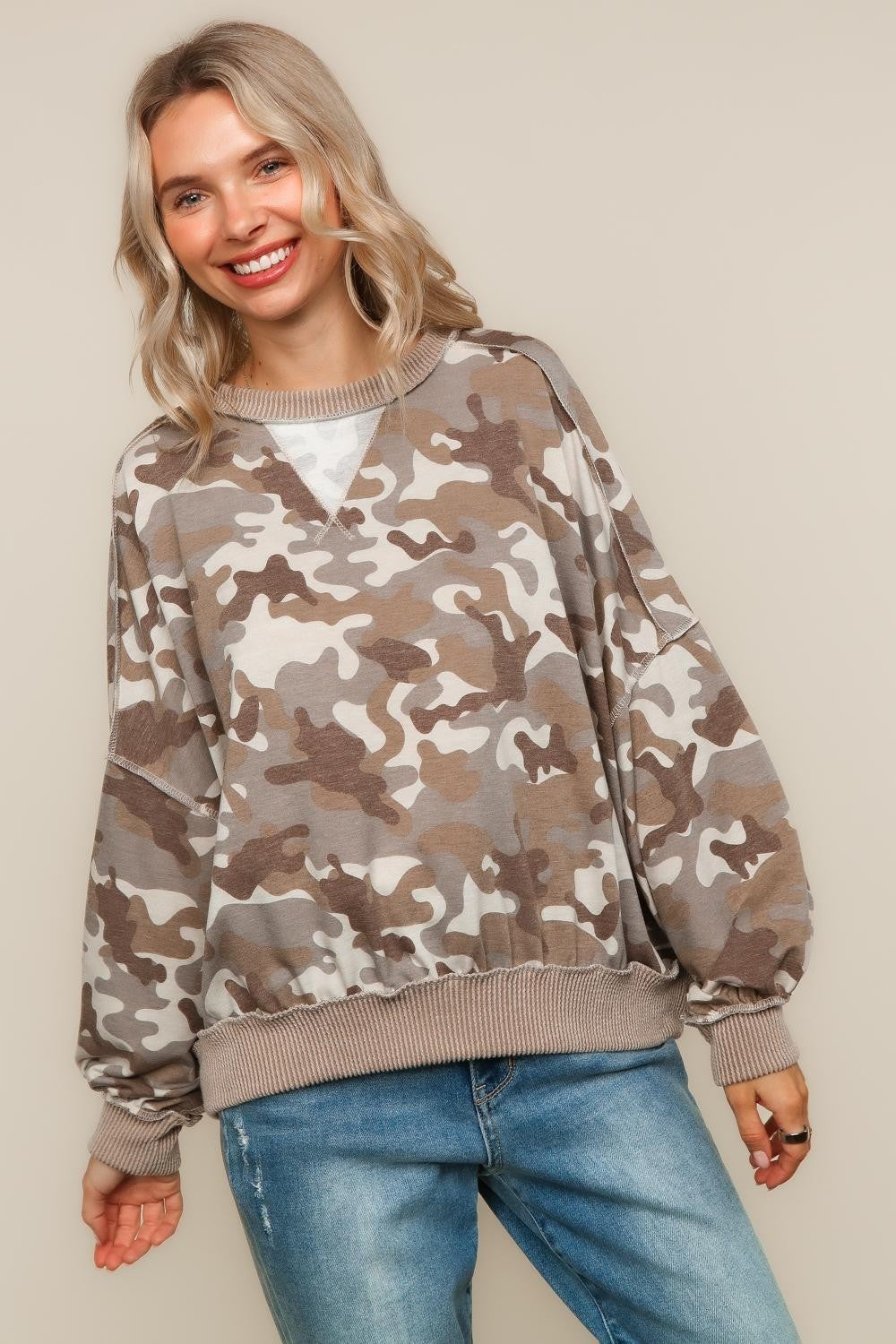 PLUS PULLOVER KNIT TOP W/ REVERSE STITCHES DETAIL