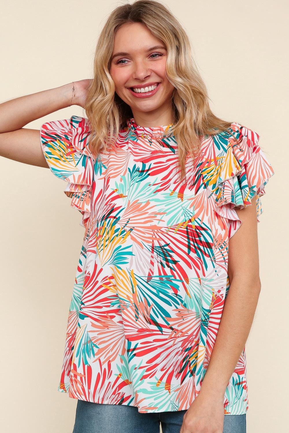 PLUS DOUBLE LAYERED RUFFLE SHORT SLEEVE KNIT TOP