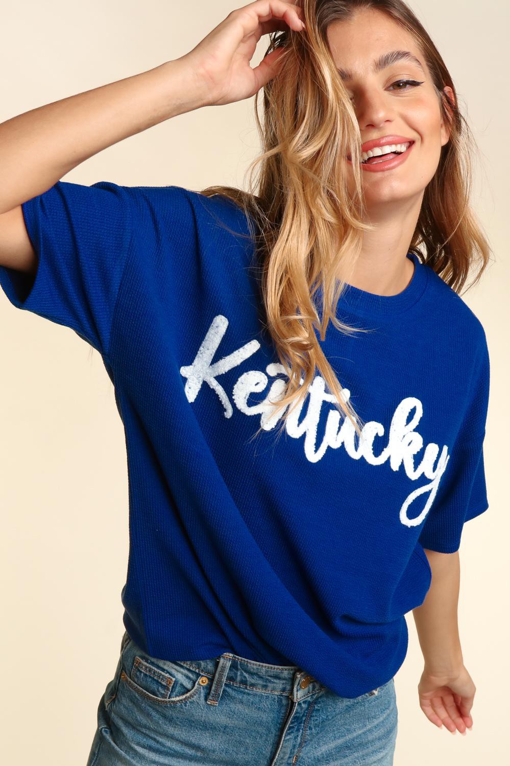 PLUS STATE PUFFY POP UP LETTER RIB KNIT TOP