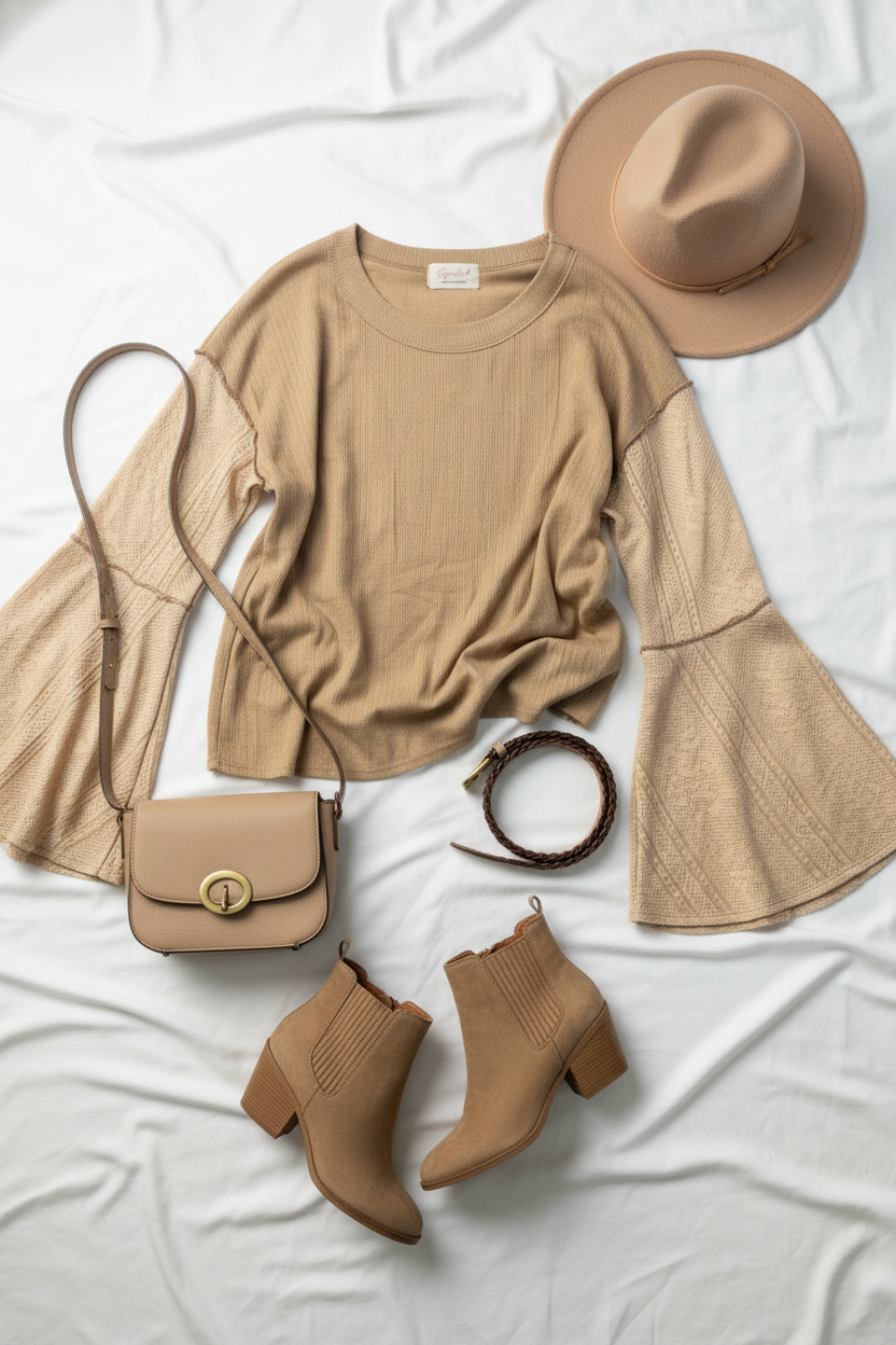 Taupe Crochet Sleeve Top