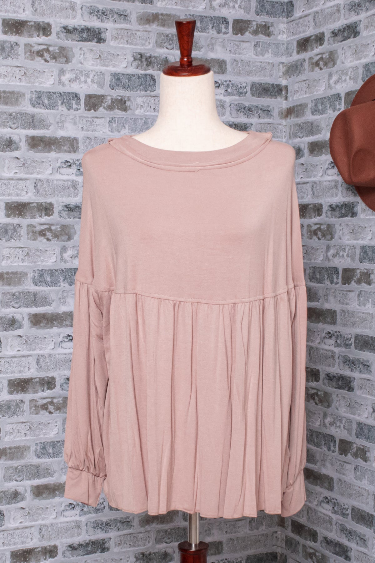 Plus Taupe Merrow Hem Cut Edge Bubble Sleeve Top