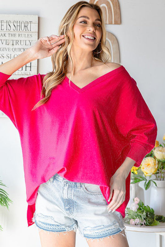 FUCHSIA SOFT RIBBED EMBELLISHED SWEATER