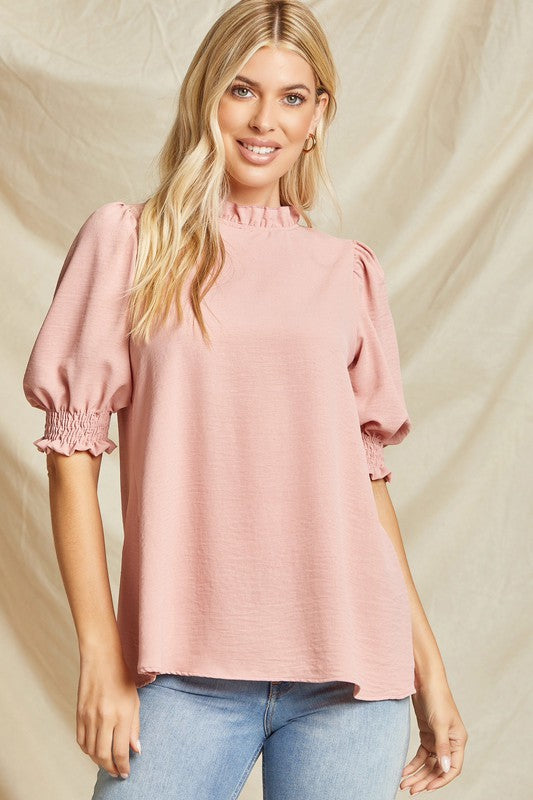Plus Solid Ruffle Back Button Top (4 Colors)