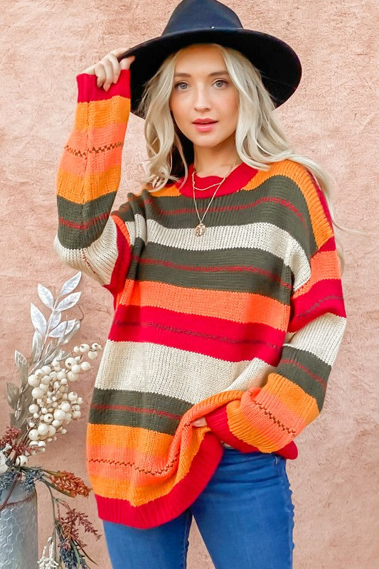 Multi Fall Color Stripe Thick Sweater